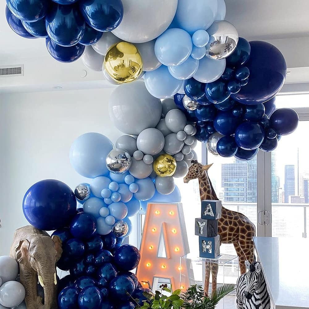 AOWEE Navy Blue Balloon Garland Arch Kit, Metallic Blue and Macaron ...