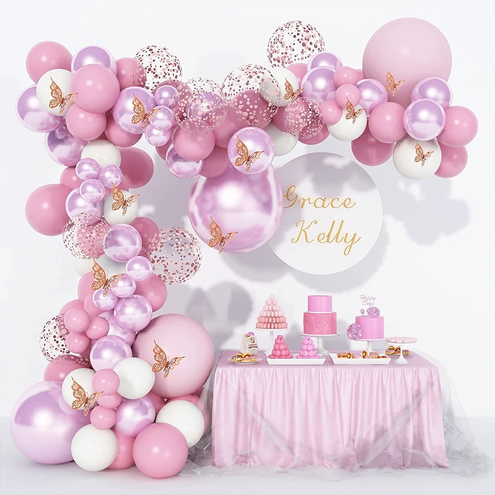 AOWEE Pink Balloon Arch, Metal Pink Pink Confetti Balloon with Paper ...