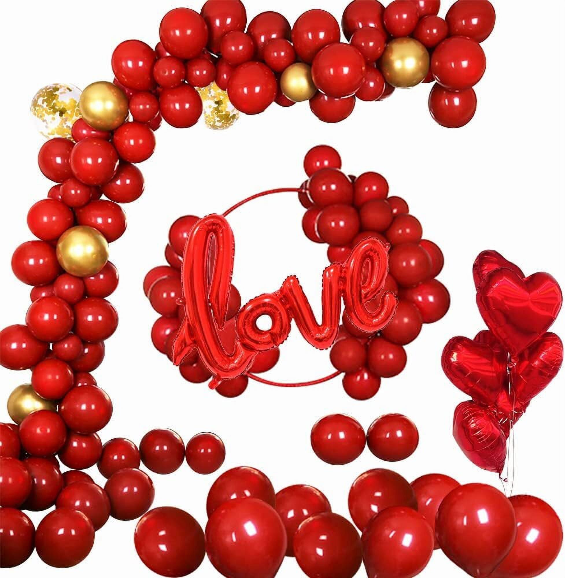 AOWEE Valentine's Day Balloon Decorations, Ruby Red Gold Balloon Garland Kit with Red XXL LOVE ...