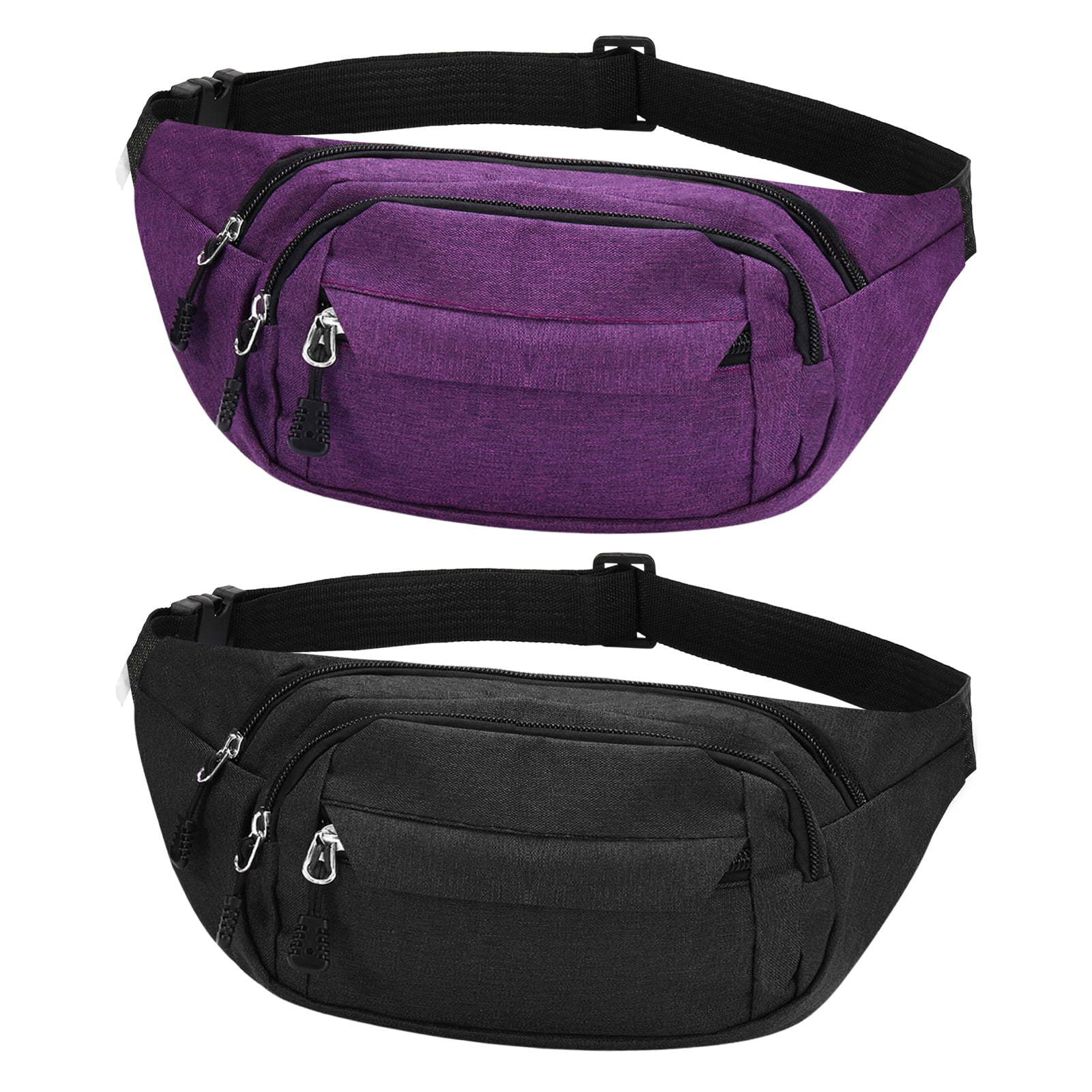 AOWOO 2-Pack Waterproof Fanny Packs, 3-Zipper Pockets Waist Bag for ...