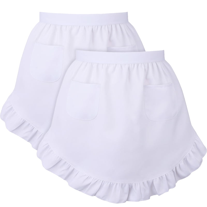 AOWOO 2 Pack Ruffle White Apron French Maid Costume, Women's Waist ...