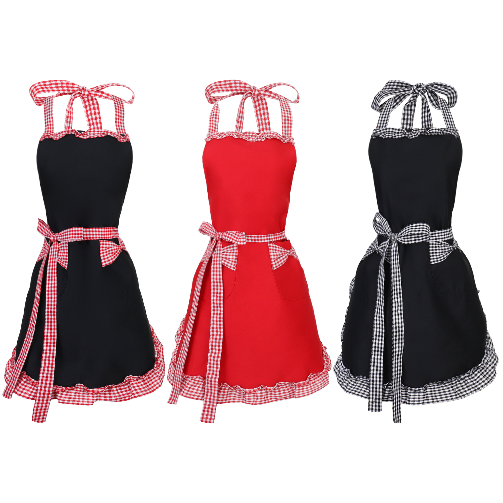 Duety Cute Apron Retro Polka Dot Aprons Ruffle Side Vintage Cooking Aprons with Pockets ...
