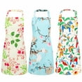 AOWOO 3 Pack Floral Aprons, Adjustable Polyester Chef Aprons, Tear ...
