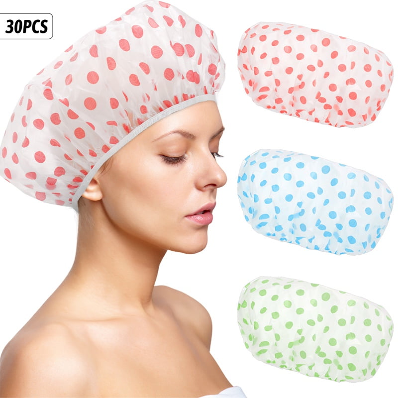 AOWOO 30 Pcs Elastic Hair Bath Caps, Plastic Shower Caps Waterproof ...