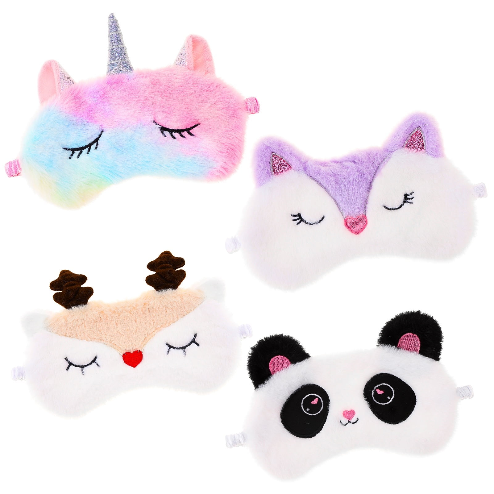 AOWOO 4 Pcs Kids Funny Plush Fuzzy Night Sleep Eye Mask - Panda ...