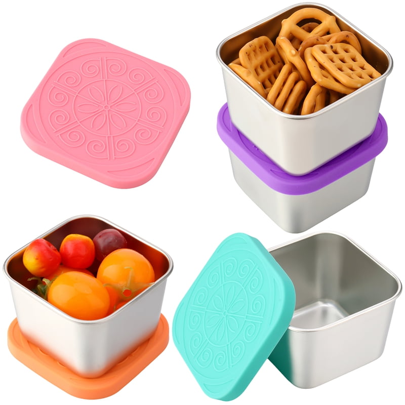 AOWOO 4 Pack Stainless Steel Snack Containers for Kids, 6 OZ Leakproof ...