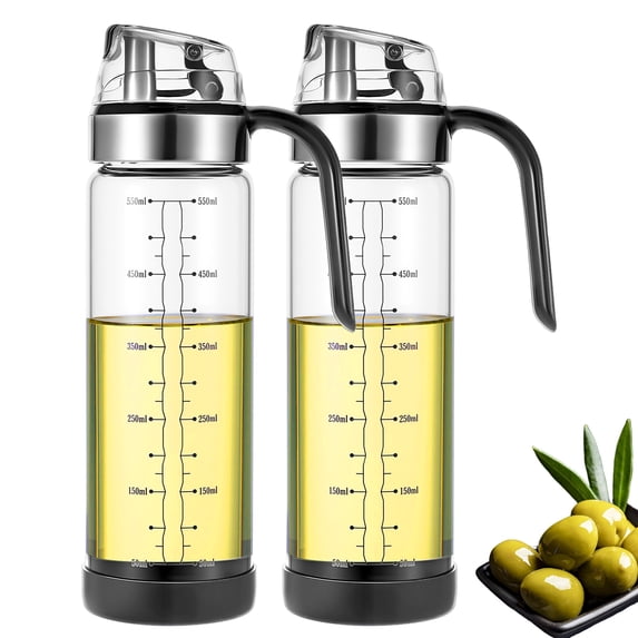 AOWOO 2 pack 550ml Glass Oil Dispenser Bottle , No Drip Spout for Olive ...