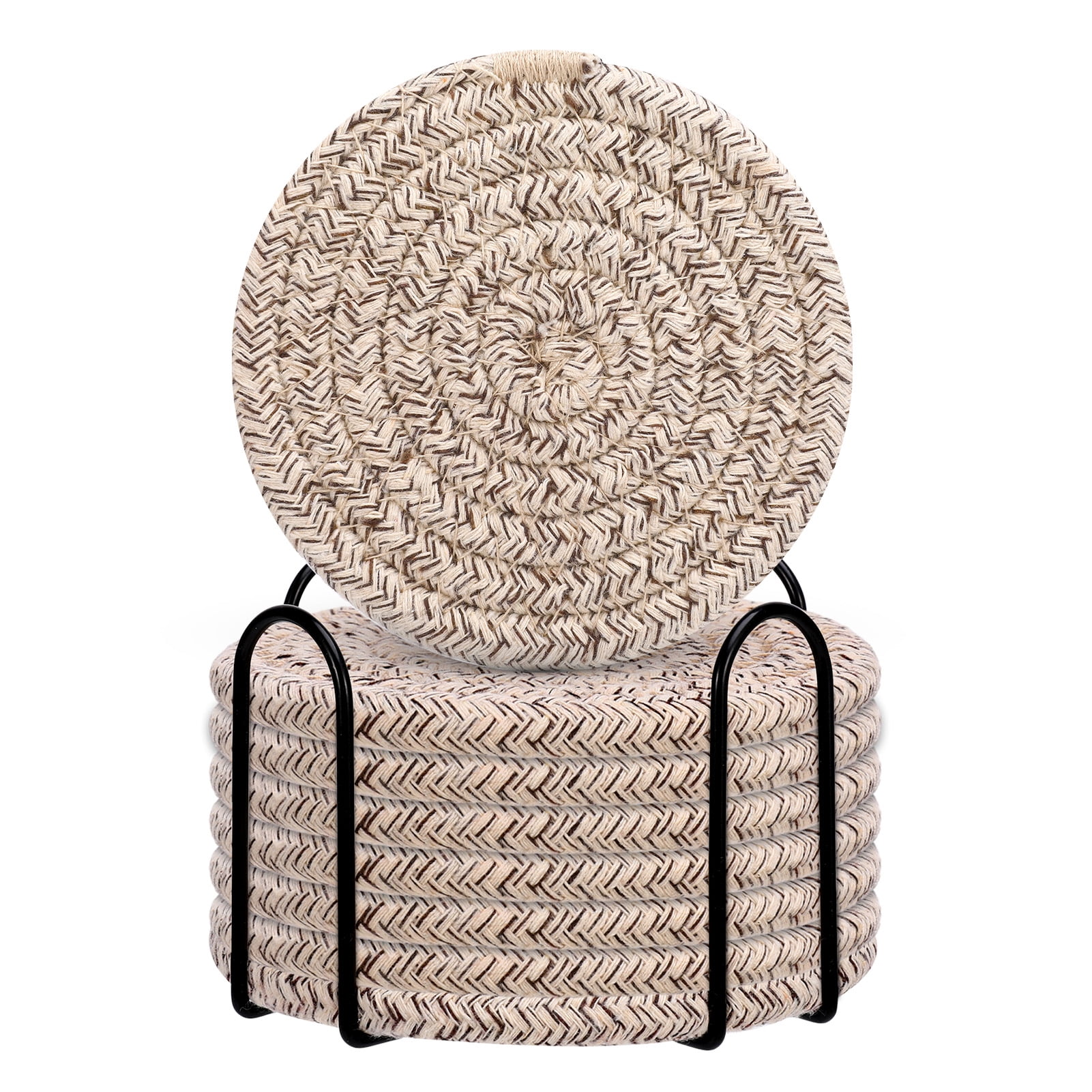AOWOO 8-Piece Woven Cotton Absorbent Drink Coasters with Holder ...