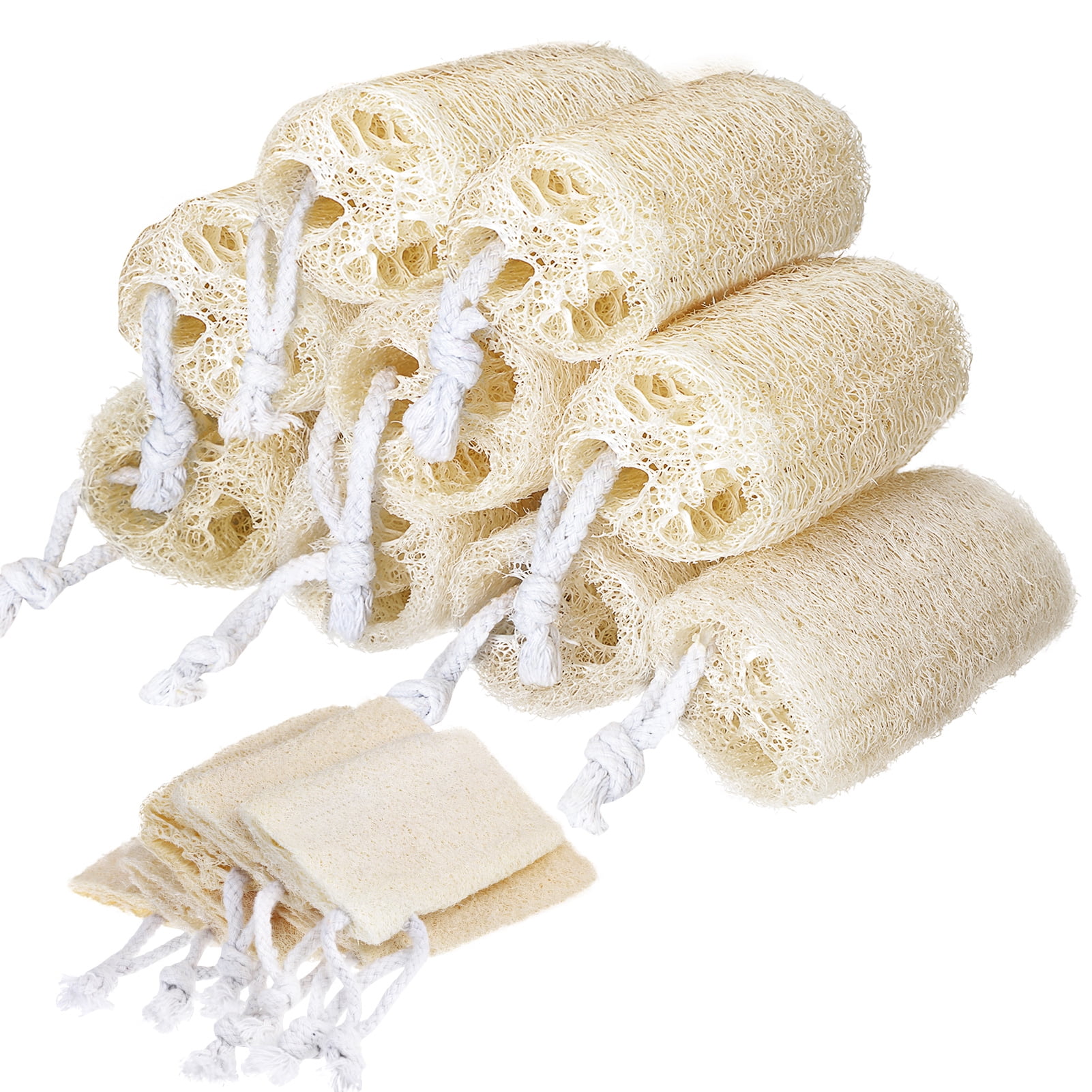 AOWOO 9 Pack Natural Loofah Sponge, 3.9x2.36 in, Unbleached Exfoliating ...