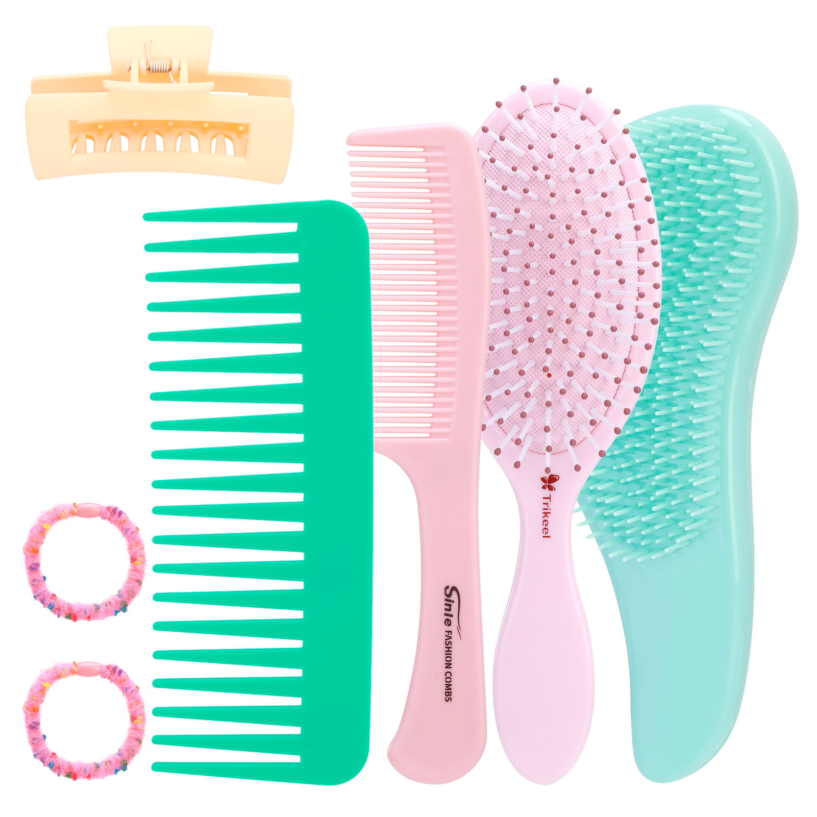 AOWOO Hair Brush Set for Girls, 7-Piece Kit with Detangle Hair Brush ...