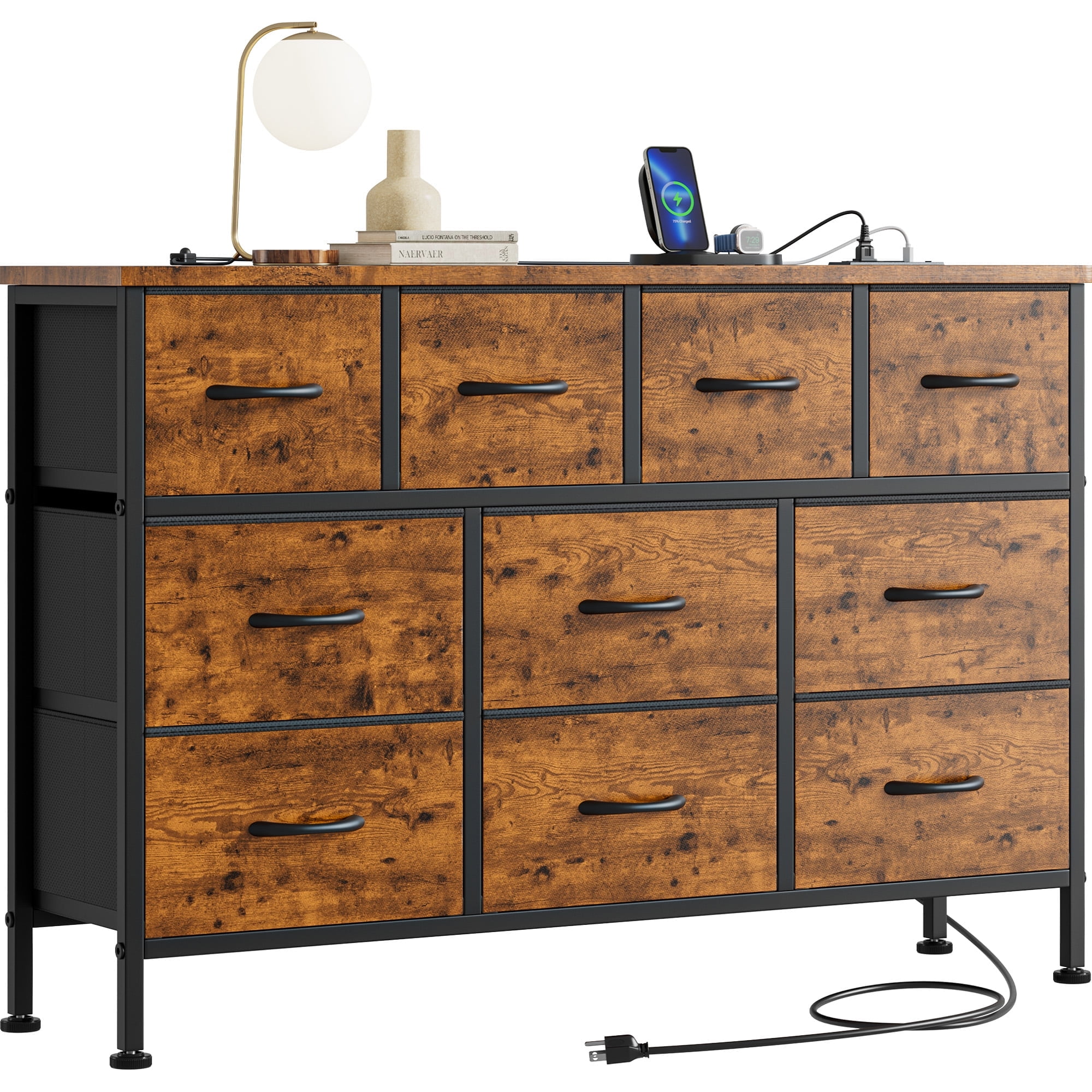 AOWOS Dresser TV Stand with 10 Drawers Dresser for Bedroom, Chests of ...