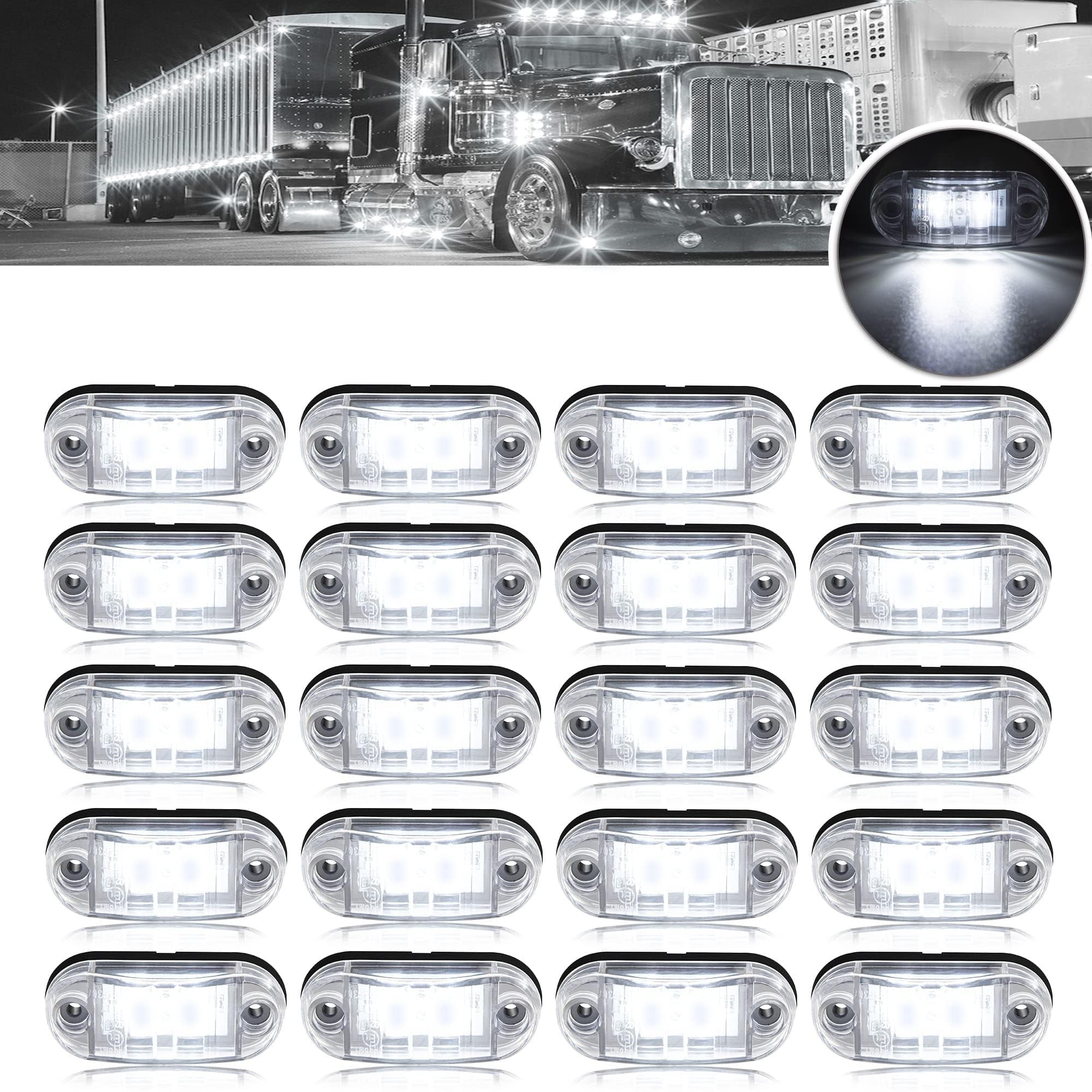 AOXLFU 20pcs White DC12-24V DHF10 IP68 Waterproof Trailer LED Lights ...
