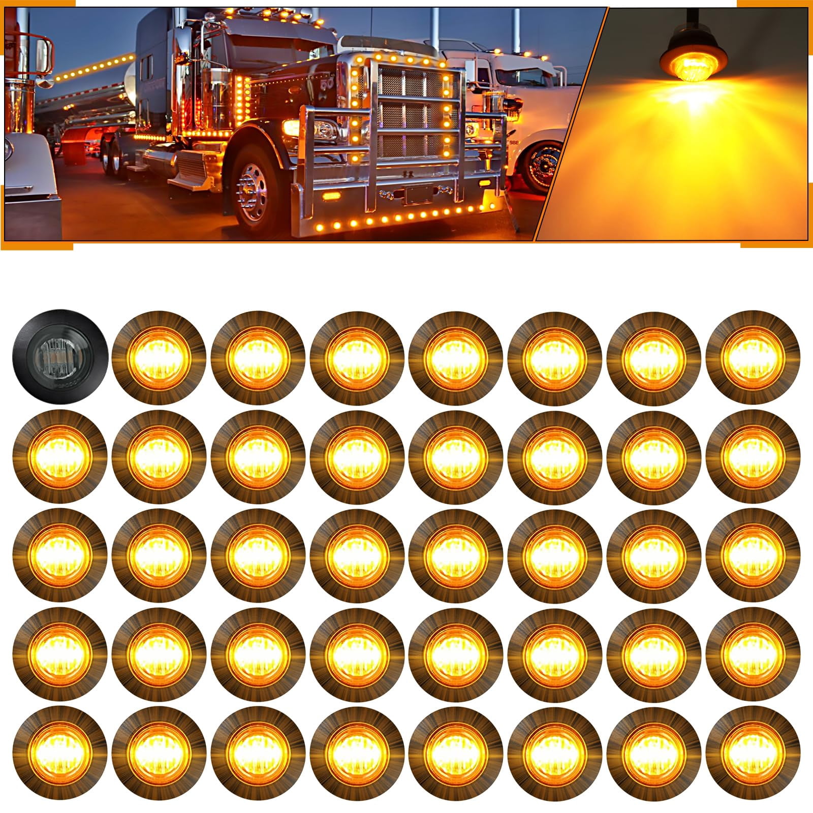 AOXLFU 40pcs Amber 3/4" 12V Round LED Clearence Light Front Rear Side ...