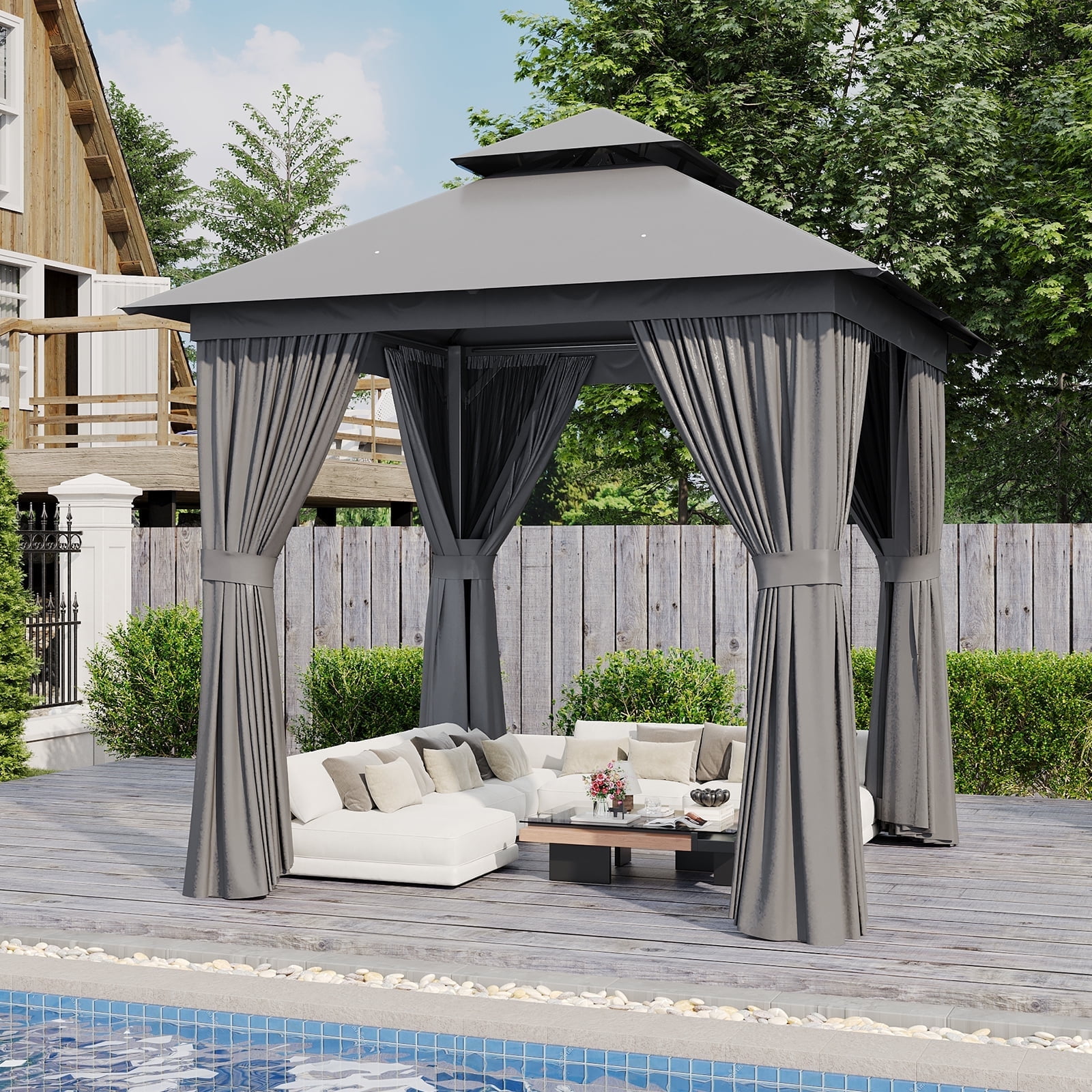 AOXUN Outdoor Gazebo for Patio 8x8, Metal Frame Canopy with Double ...