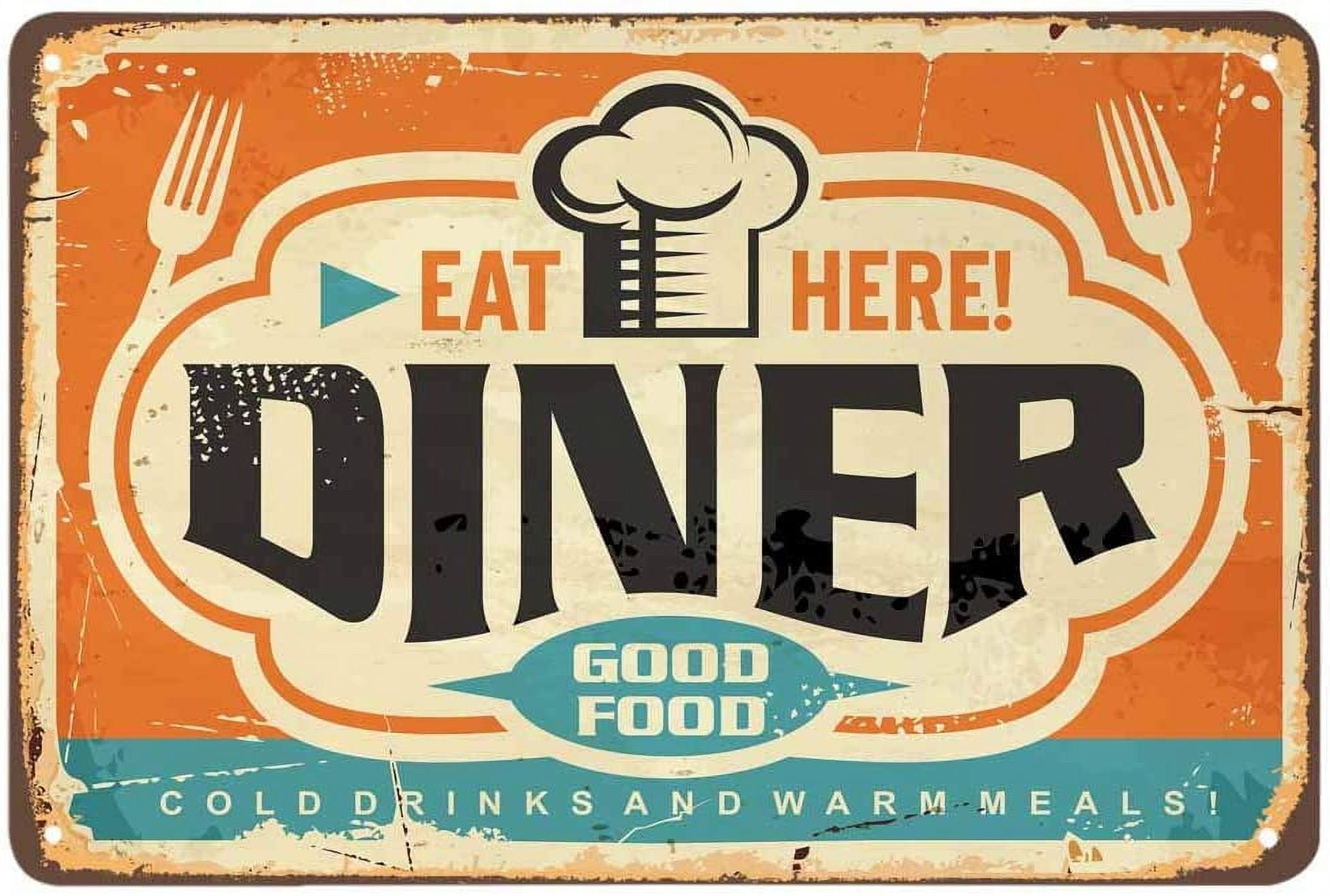 AOYEGO Diner Tin Sign,Rust Chef Hat Food Fork Striped Classic Cloud ...