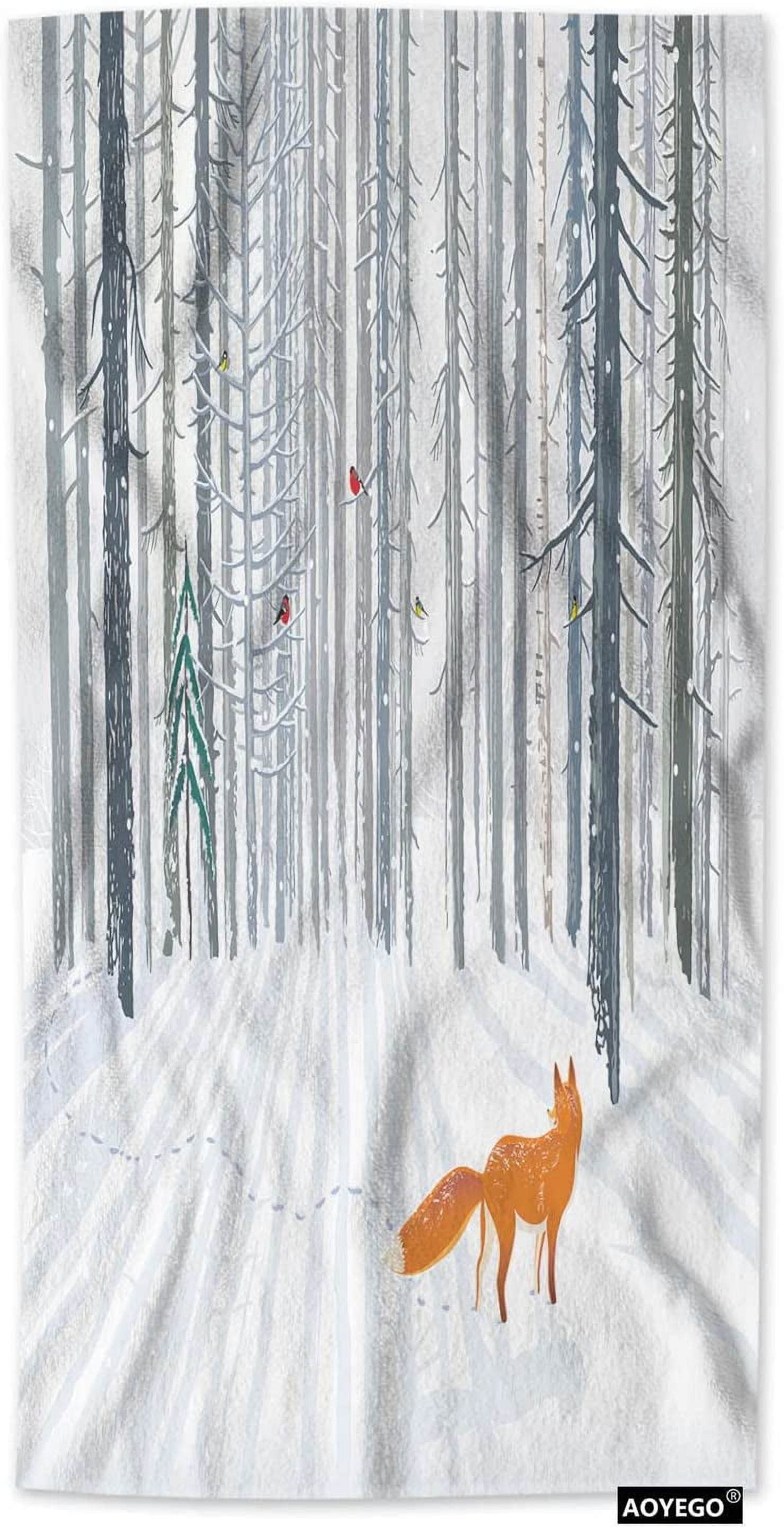 AOYEGO Fox Microfiber Towels Winter Tree Bird Snow Animal Frost Bath ...