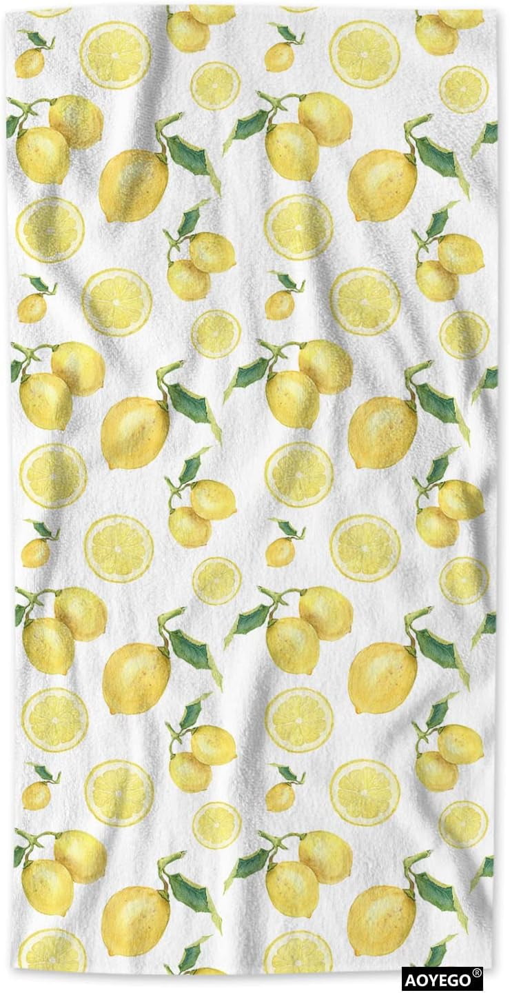 AOYEGO Lemon Bathroom Towels Watercolor Fruit Yellow Lemon Slice Green ...