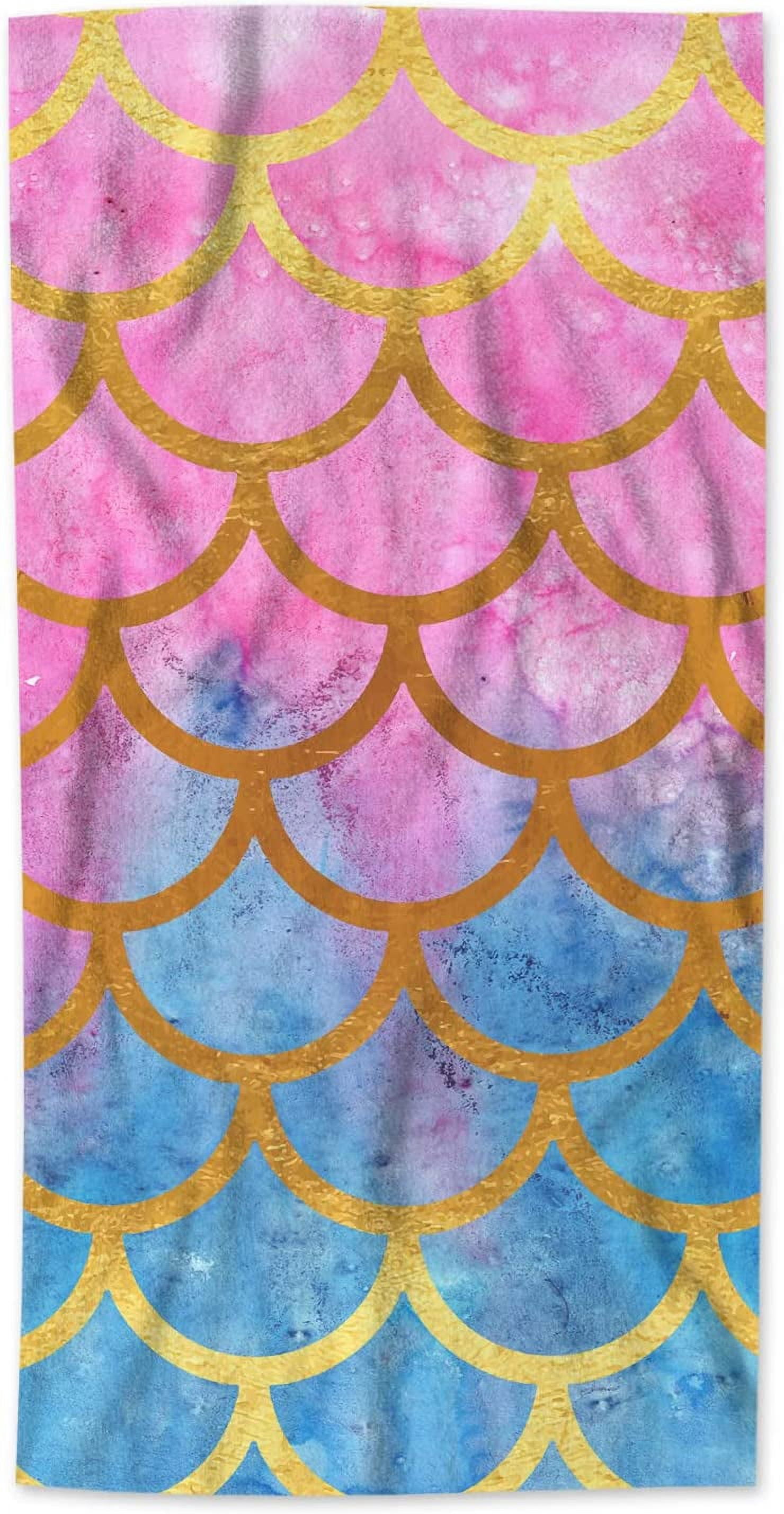 AOYEGO Pink Blue Mermaid Sequin Beach Towels Fish Scales Ocean Sea Hand ...