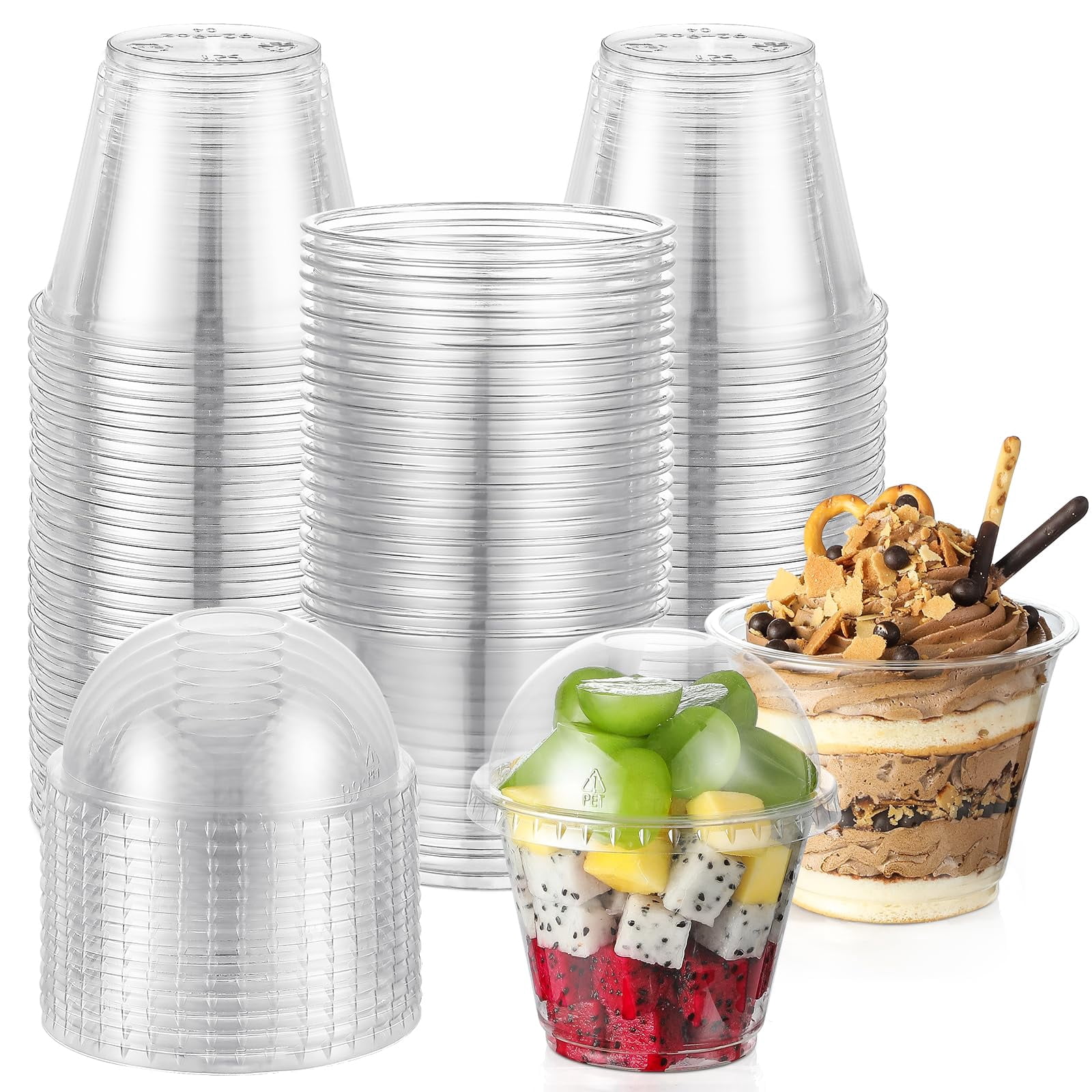 AOZITA 100 Sets, 9 OKA4 oz Clear Plastic Cups with Dome Lids (No Hole ...