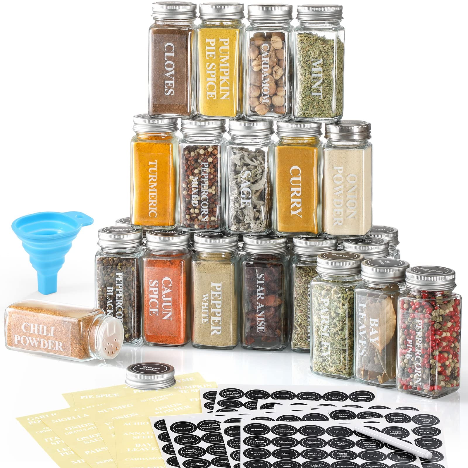 AOZITA 24 Pcs Glass Spice Jars with Labels - 4oz Empty Square Spice ...