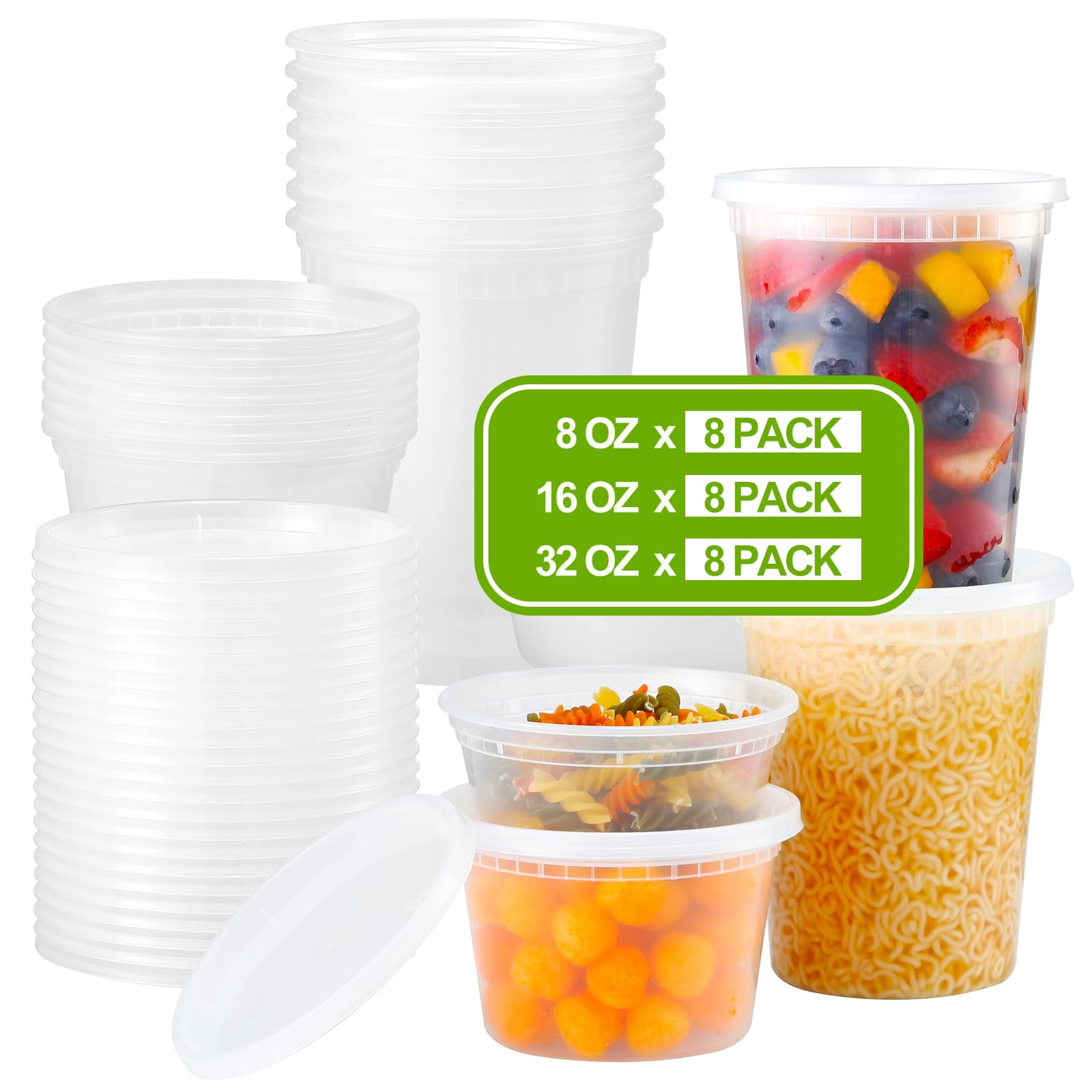 AOZITA 24 Sets Plastic Deli Food Containers With Lids, 8 oz 16oz 32oz ...