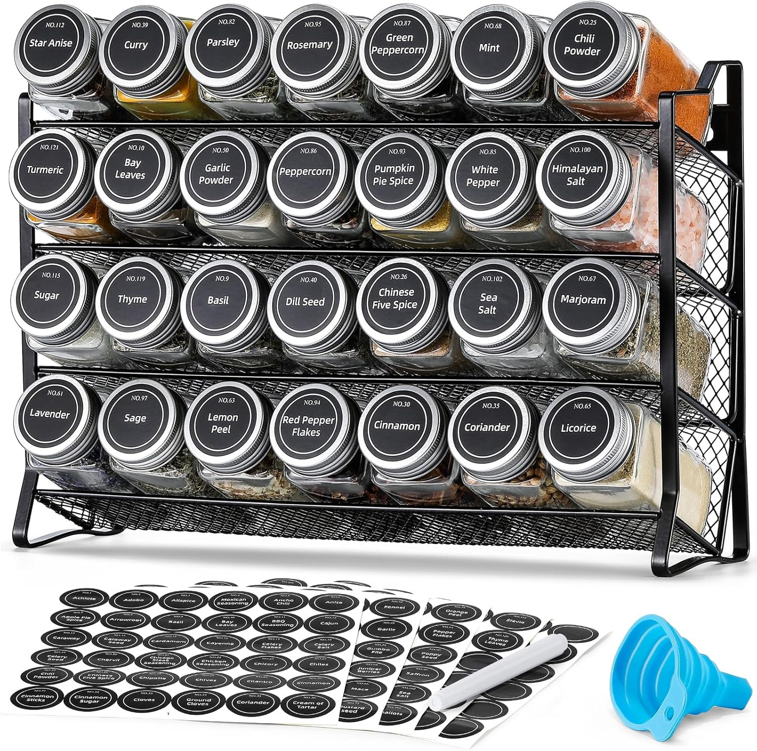 AOZITA Spice Rack Organizer with 28 Empty Spice Jars with Silver Lids ...