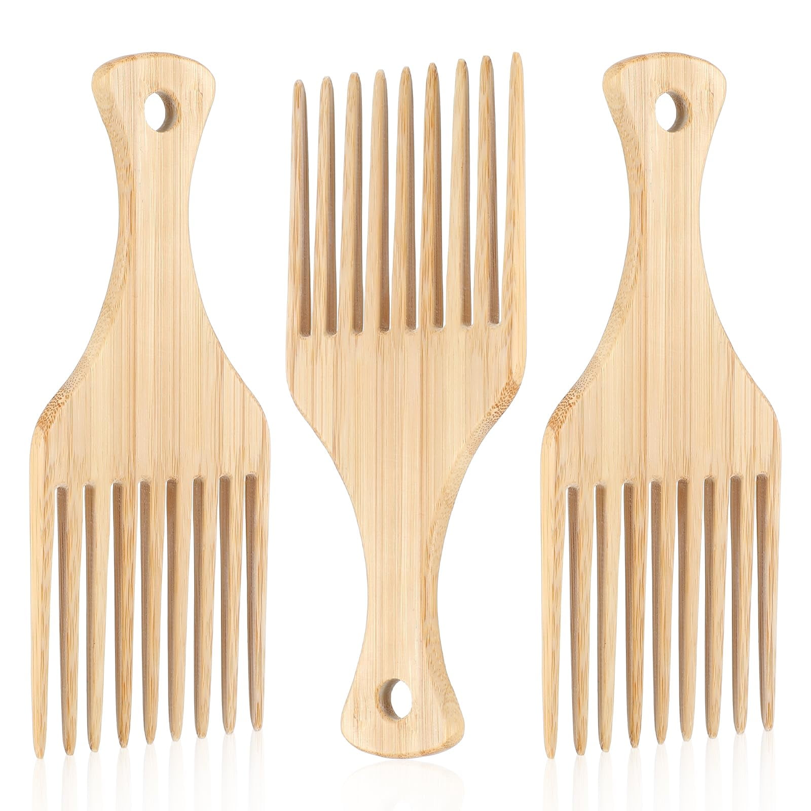 AOZUO 3 PCS Afro Hair Pick Comb, Wood Wide Tooth Comb for Curly Hair ...