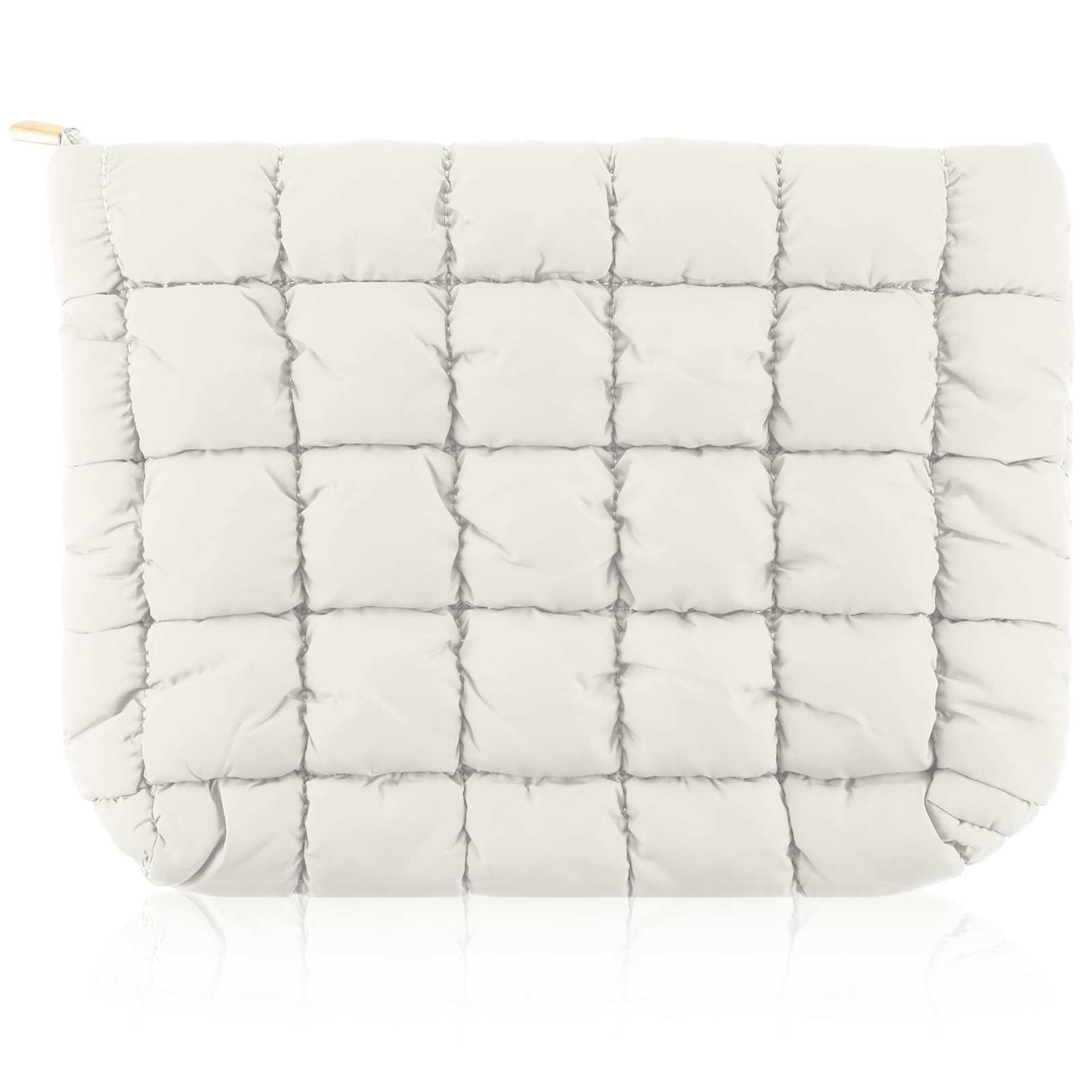 AOZUO White Puffy Makeup Bag, Quilted Makeup Bag Cosmetic Bag Travel ...