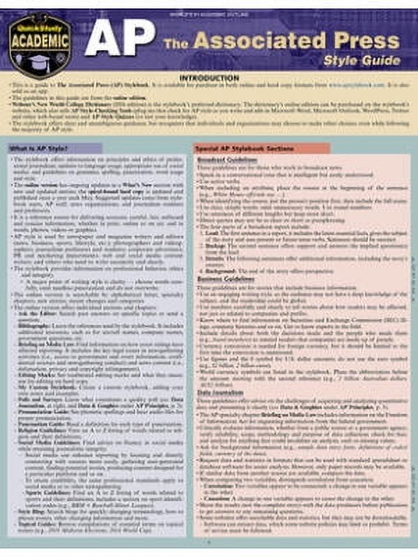 AP - Associated Press Style Guide : A Quickstudy Laminated Reference ...