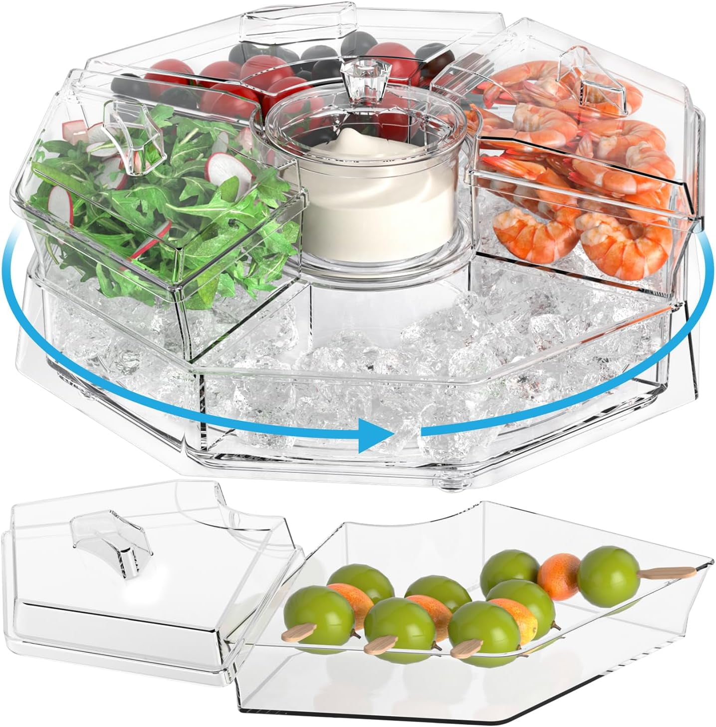 AP Rotating Chilled Serving Tray - 12.5" Ice Chilled Party Platter with ...