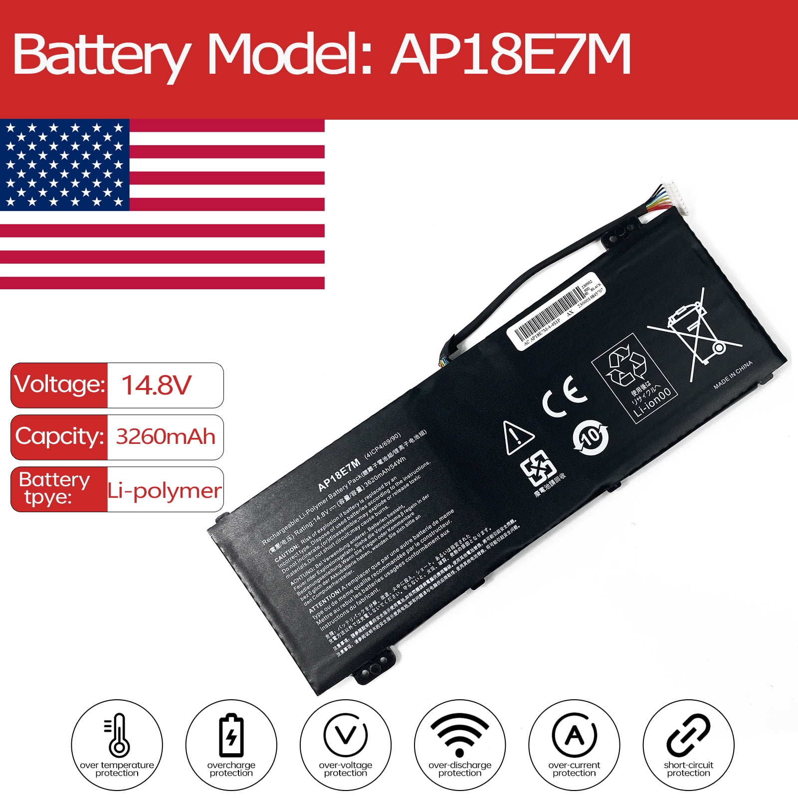 AP18E7M Laptop Battery for Acer ConceptD 3 CN314-72GA KT.00407.00 CN517-71P CN517 Pro 5 Pro ...