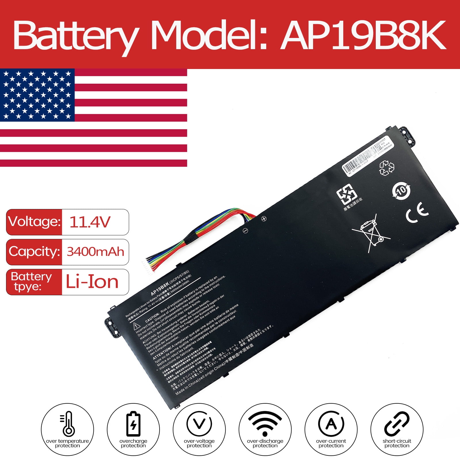 AP19B8K Battery for Acer Aspire 3 (A315-24PT) (A315-56) (A315-57) (A315 ...