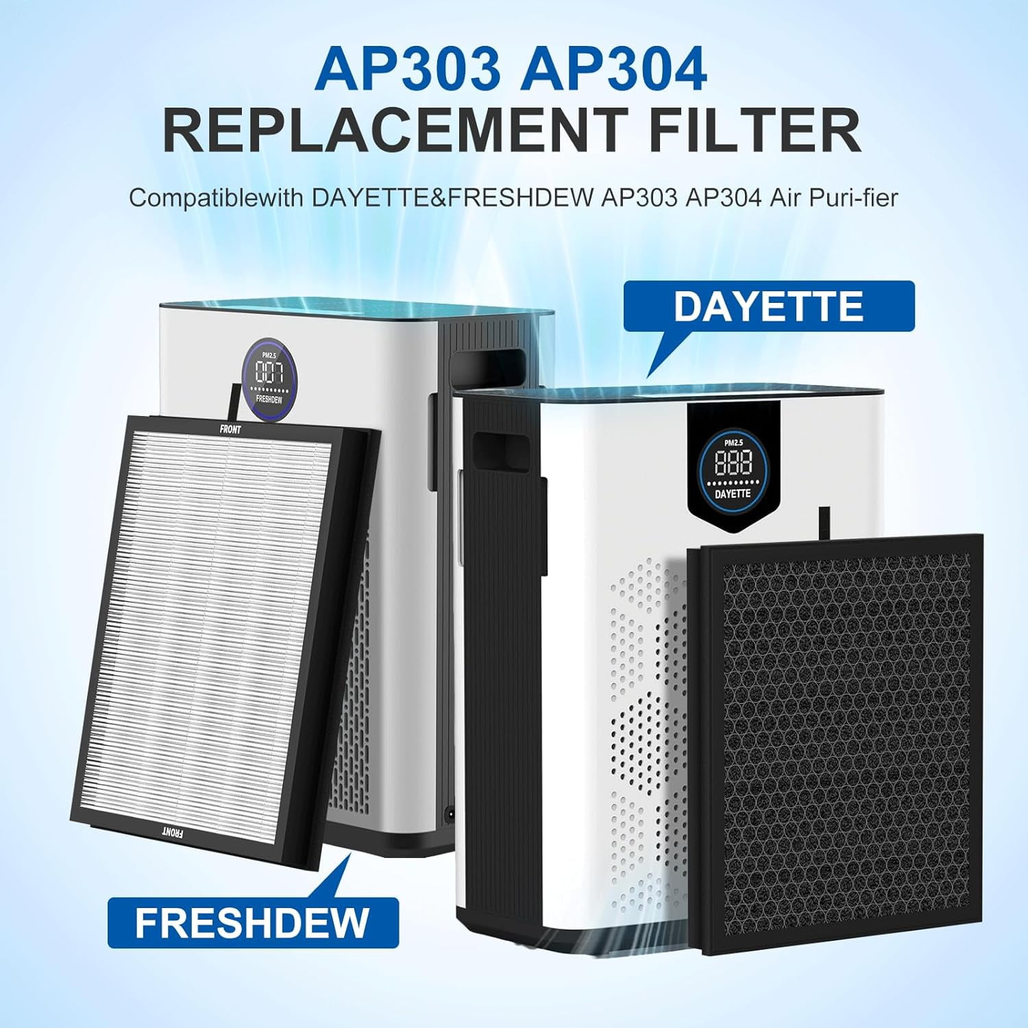 AP303 AP304 Replacement Filters, Compatible with ＆ FRESHDEW Air Puri ...