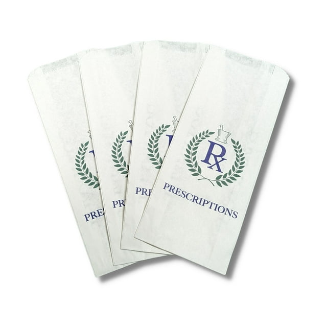 AP4I Printed Pharmacy Prescription Bags, White Paper Rx Bags 5"x2"x12 ...