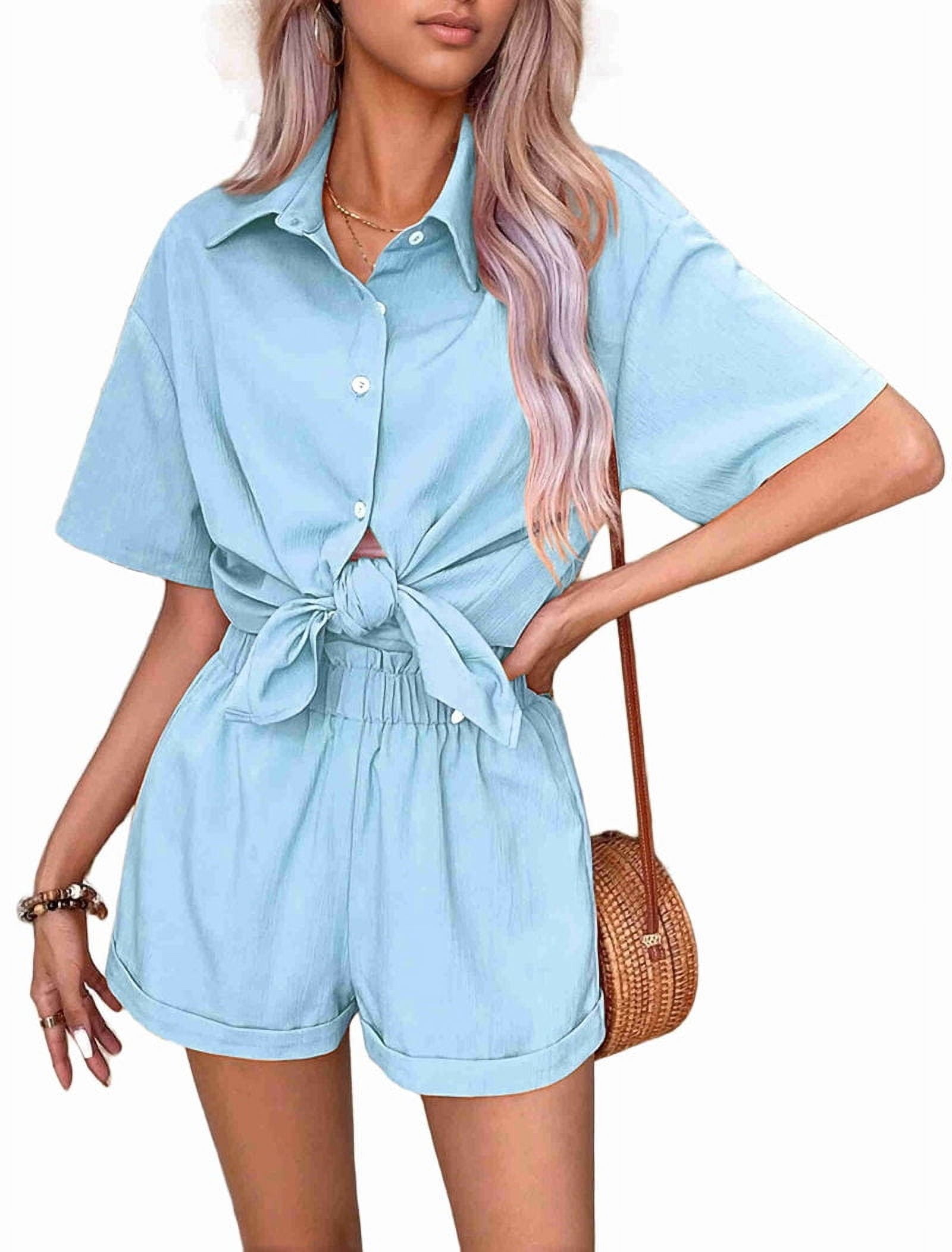 APAFES Women Summer Cotton Linen Short Sets 2 Piece Shorts Top Lounge ...