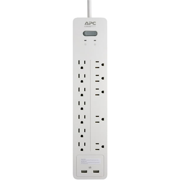 APC PH12U2W Home Office SurgeArrest 12-Outlet Power Strip with 2 USB ...