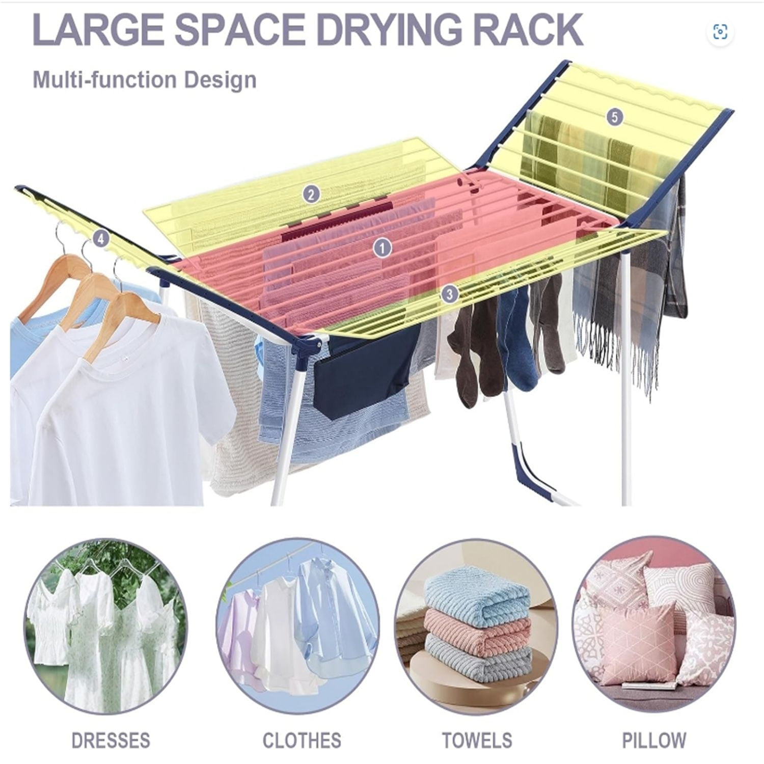 APEXCHASER Clothes Drying Rack, Foldable Laundry Rack with Sock Clips ...