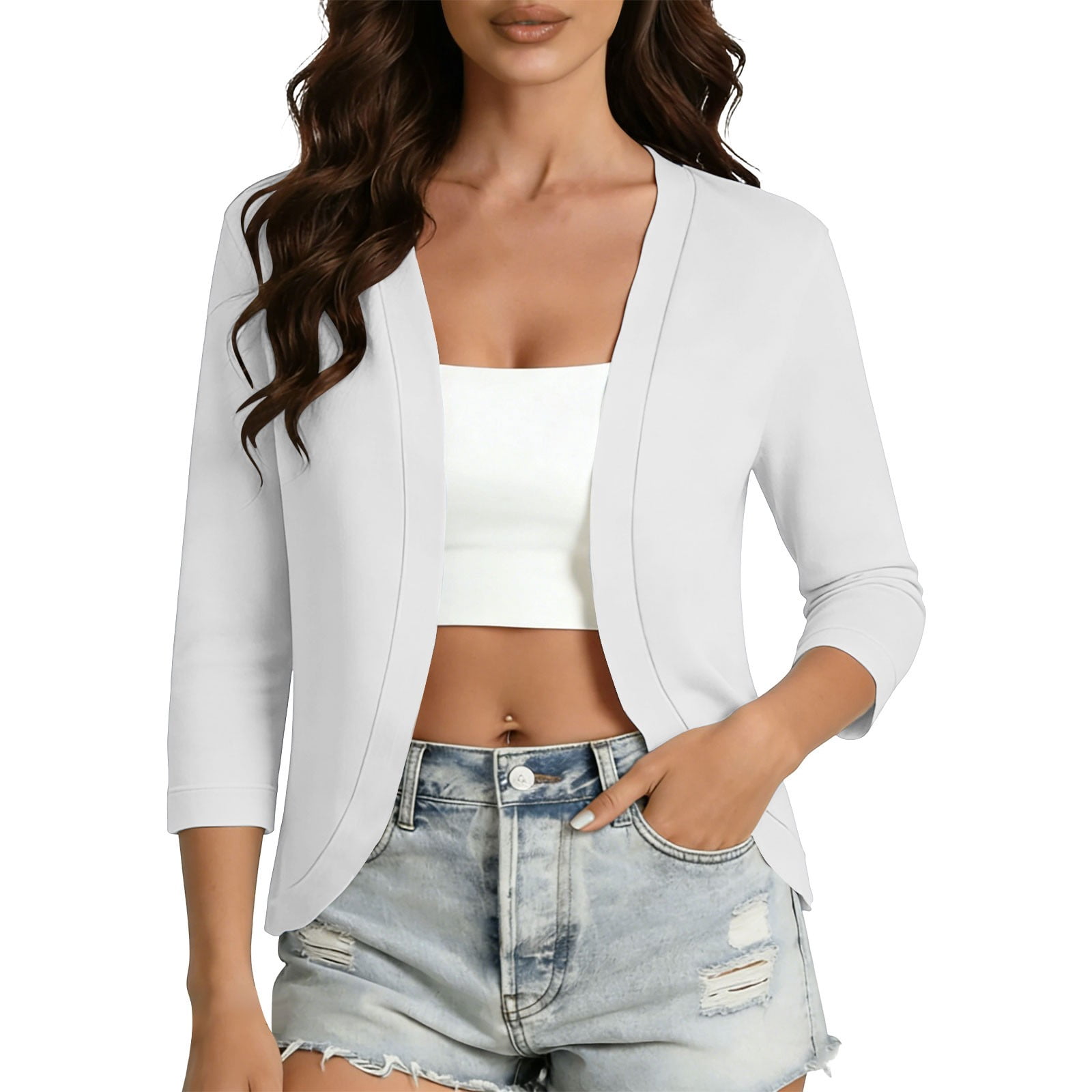 APEXFWDT 3/4 Sleeve Shrug Women Open Front Cropped Bolero Shrug Casual ...