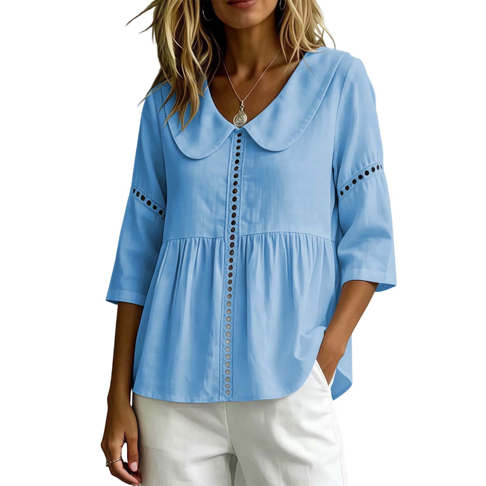 APEXFWDT Babydoll Tops for Women Cotton Linen Peter Pan Collar Blouse 3 ...