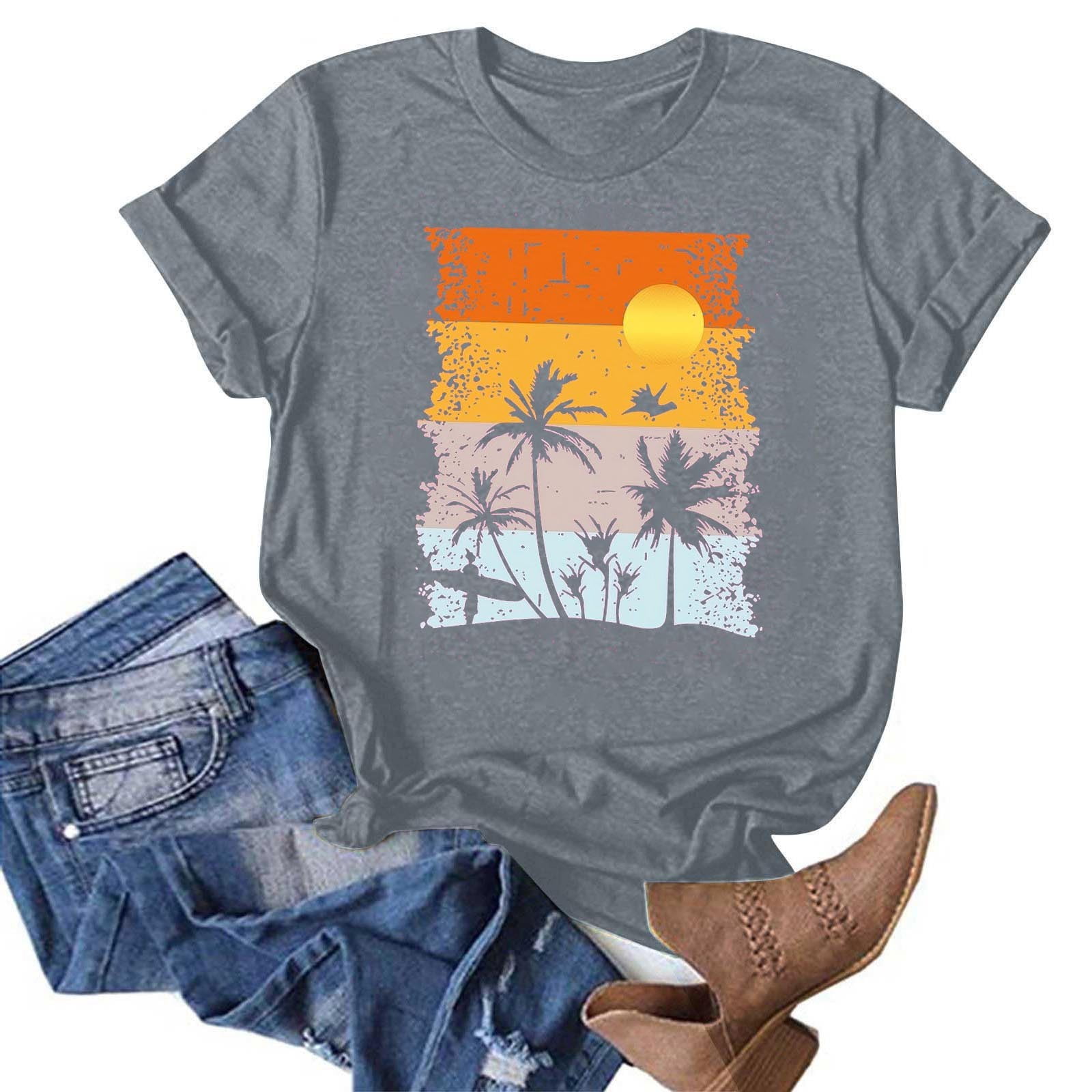 APEXFWDT Beach T Shirt Women Short Sleeve Casual Summer Vacation Tees ...
