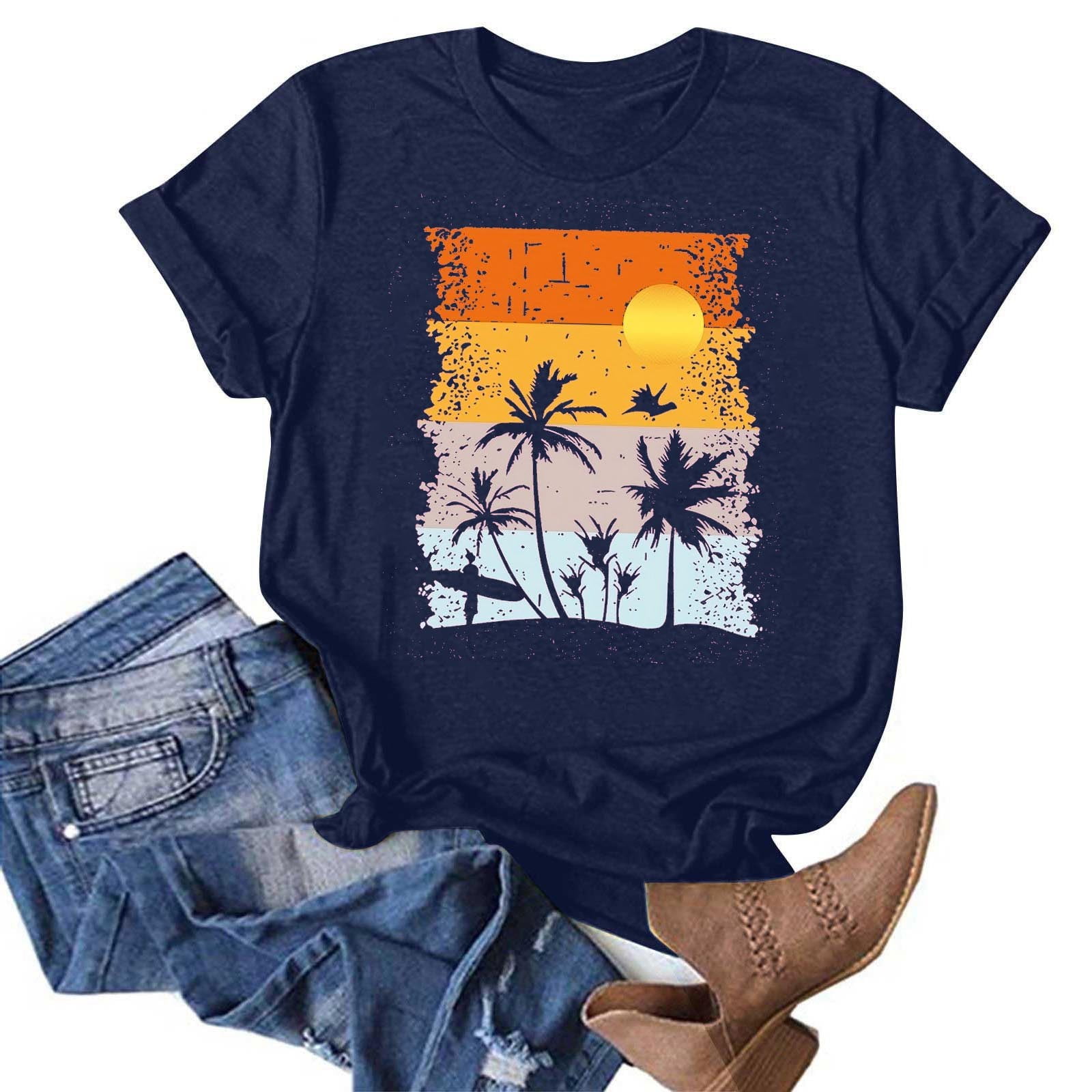 APEXFWDT Beach T Shirt Women Short Sleeve Casual Summer Vacation Tees ...