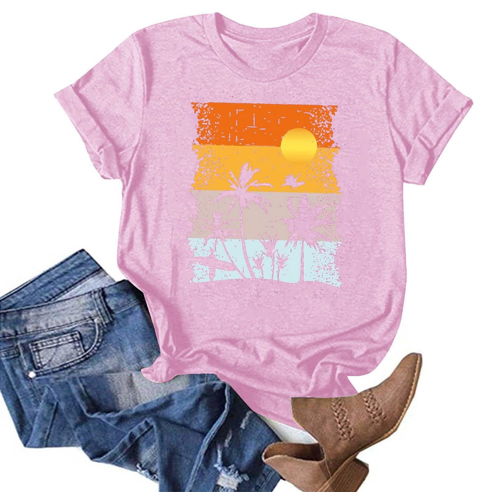 APEXFWDT Beach T Shirt Women Short Sleeve Casual Summer Vacation Tees ...