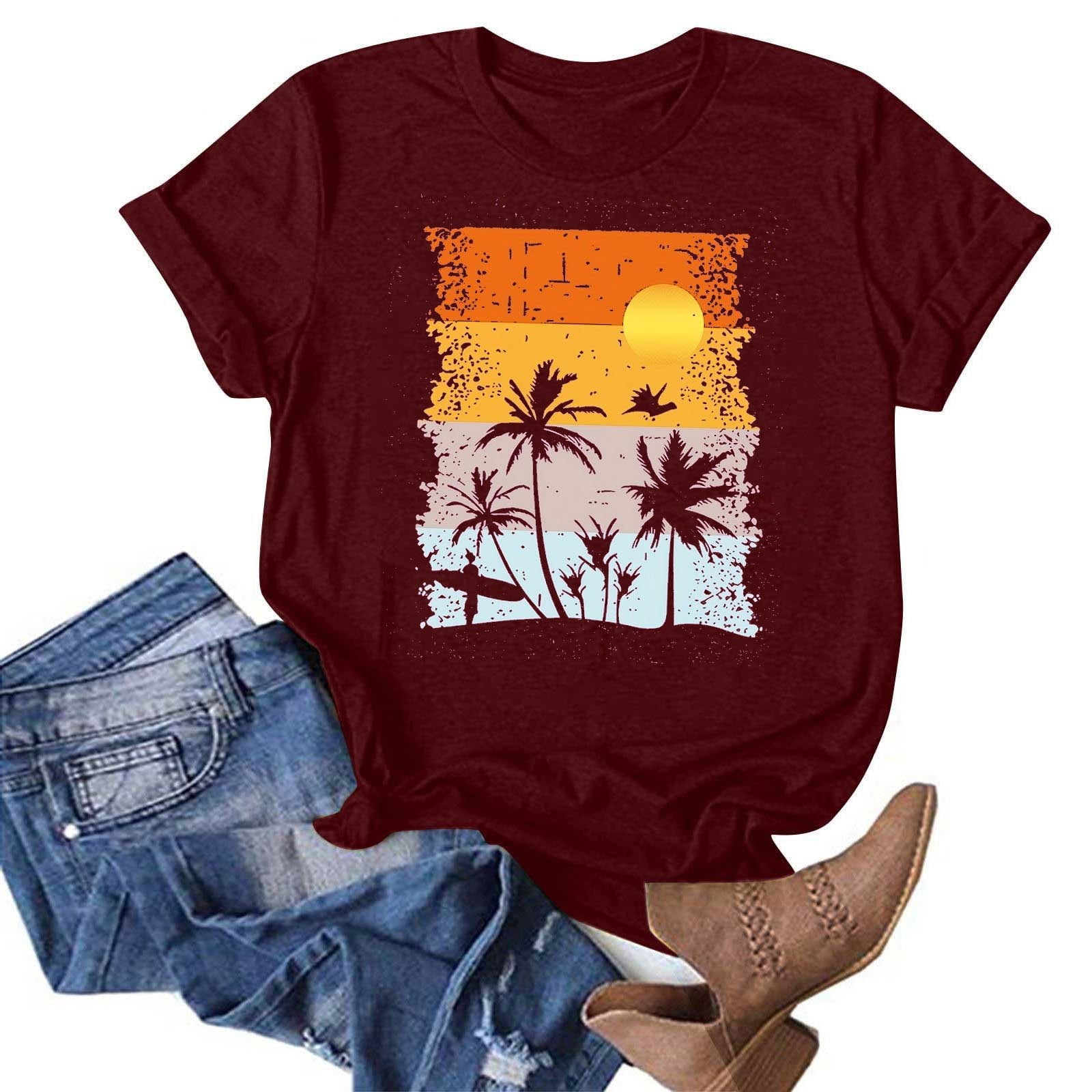 APEXFWDT Beach T Shirt Women Short Sleeve Casual Summer Vacation Tees ...