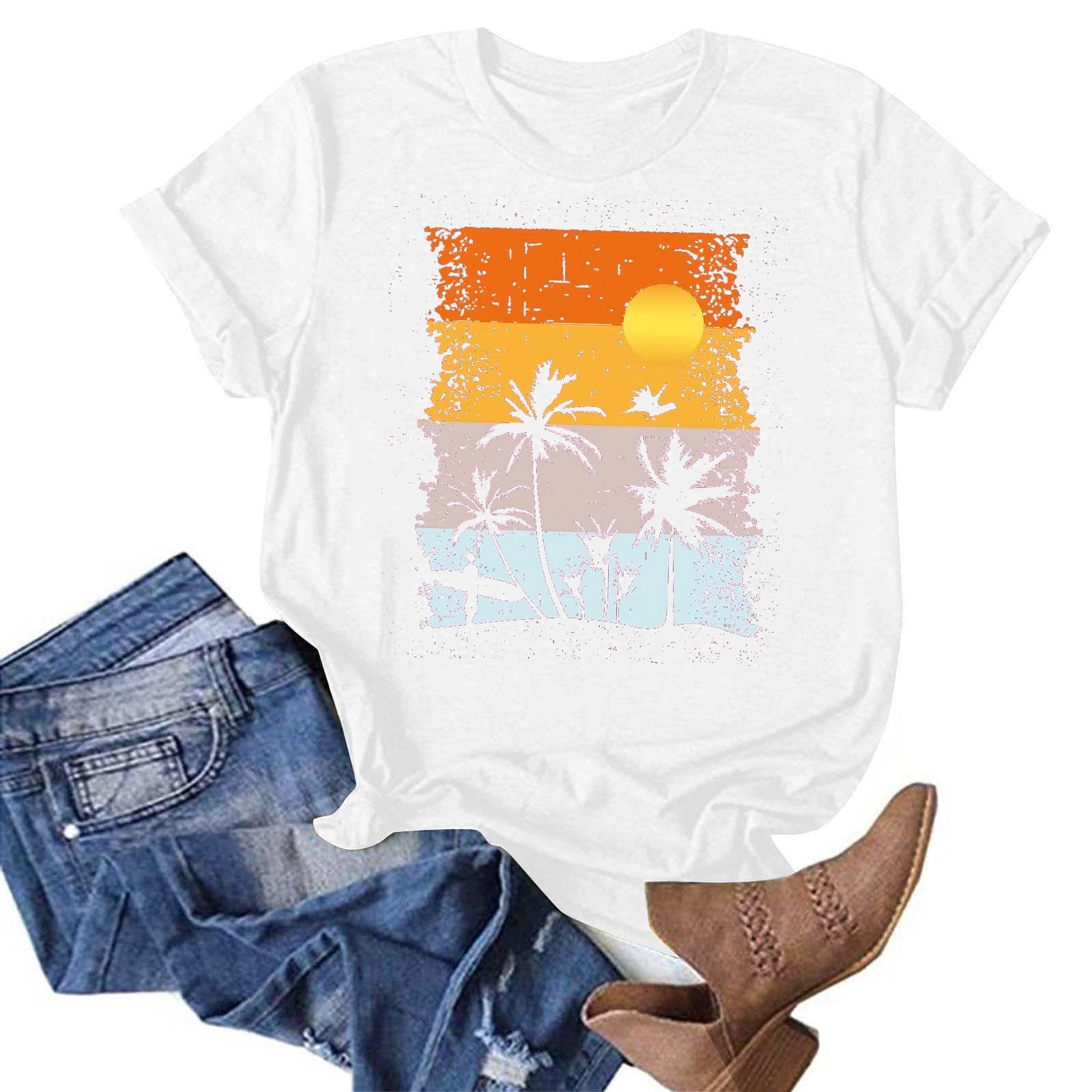 APEXFWDT Beach T Shirt Women Short Sleeve Casual Summer Vacation Tees ...