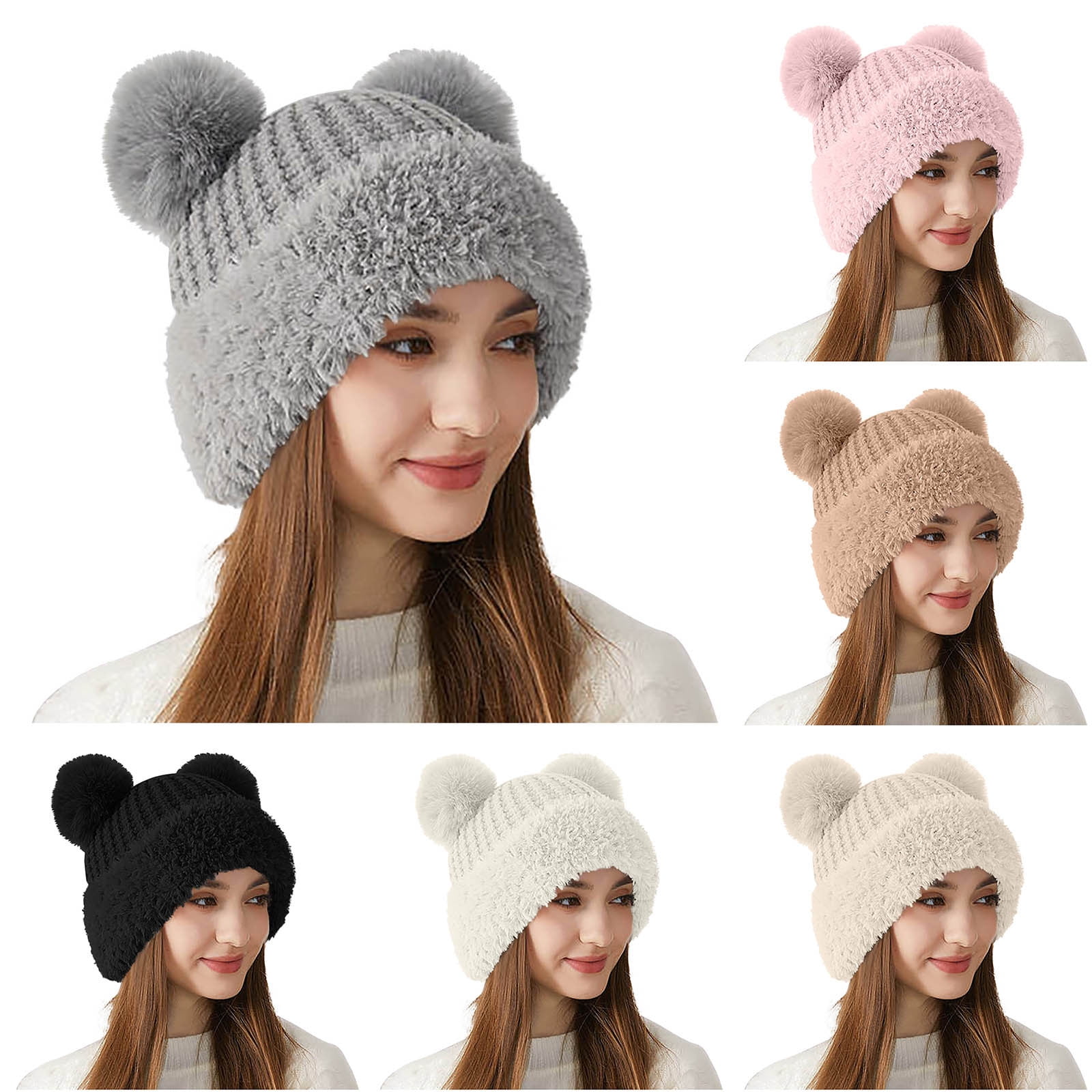 APEXFWDT Beanies Women with Double Fluffy Ear, Winter Hats for Women ...