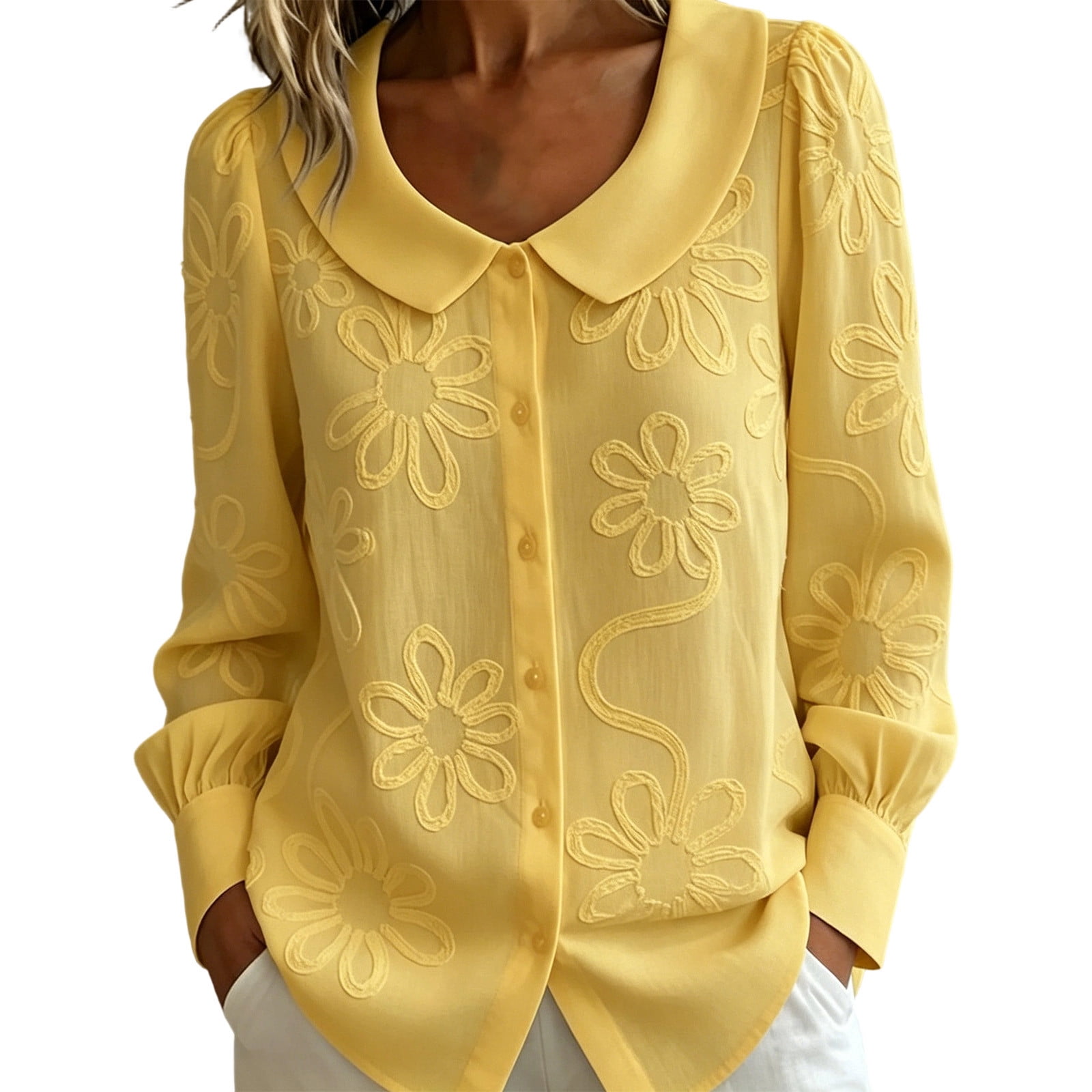 APEXFWDT Bohemian Floral Shirt Tops Women Cute Peter Pan Collared ...