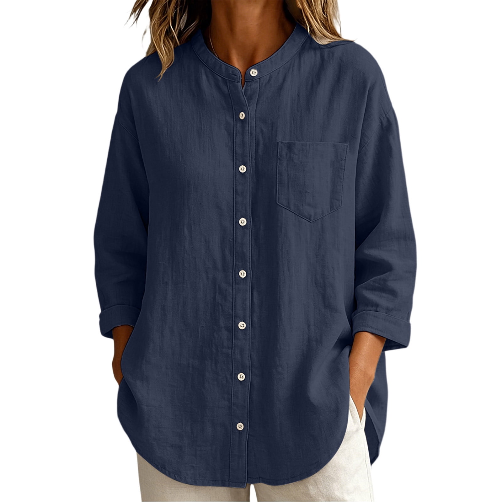 APEXFWDT Button Down Shirts for Women 3/4 Sleeve Loose Fit Blouses ...