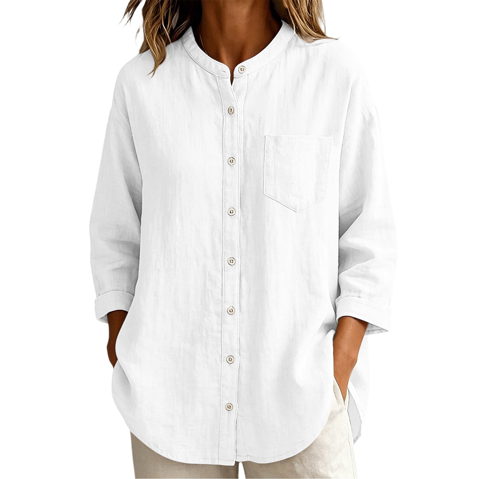 APEXFWDT Button Down Shirts for Women 3/4 Sleeve Loose Fit Blouses ...