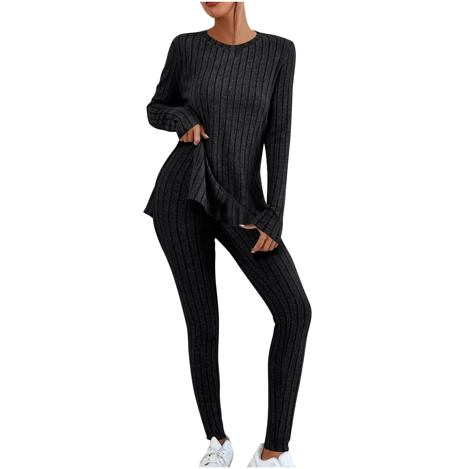 APEXFWDT Casual 2 Piece Outfits Women Ribbed Knit Long Sleeve Pullover ...