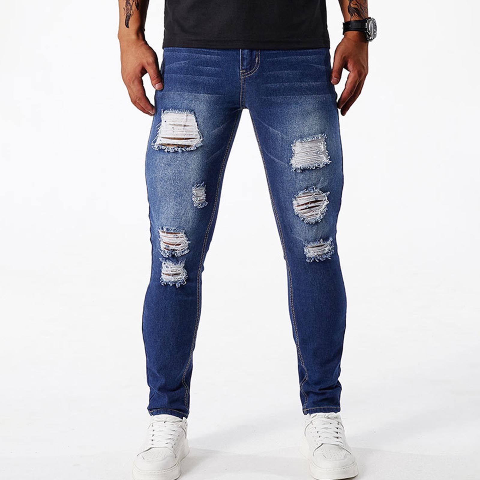 APEXFWDT Men's Ripped Jeans Skinny Stretch Denim Pants Slim Fit Ripped ...
